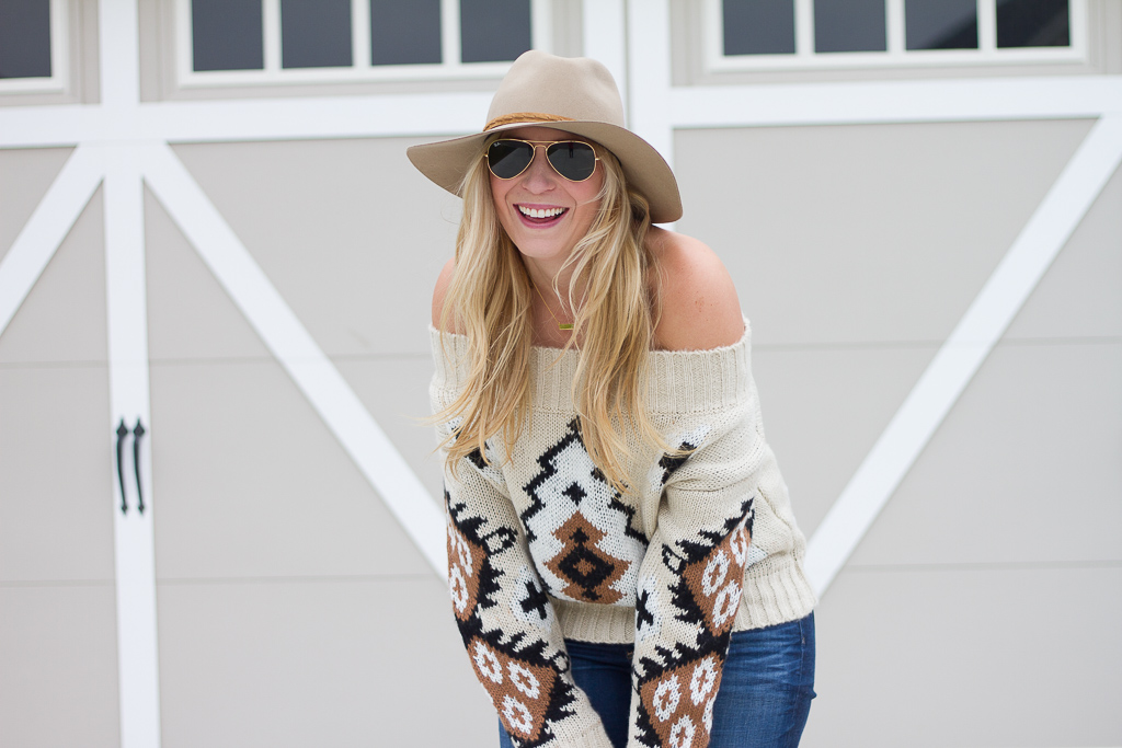 Off the Shoulder Sweater... - Pink and Navy StripesPink and Navy Stripes