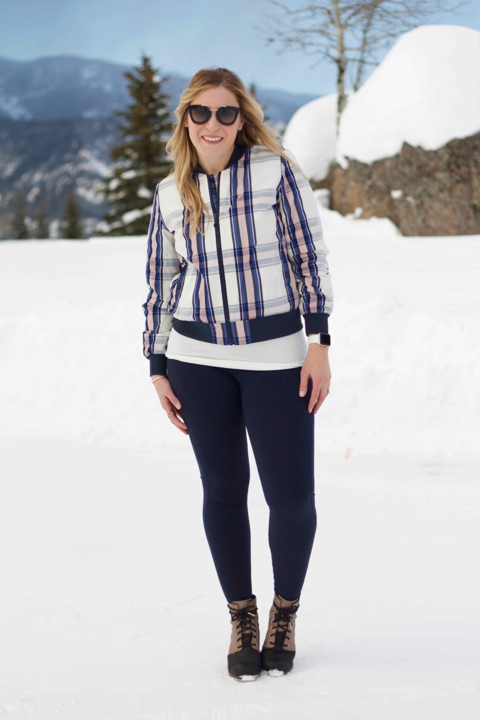 Plaid Bomber Jacket... - Pink and Navy StripesPink and Navy Stripes